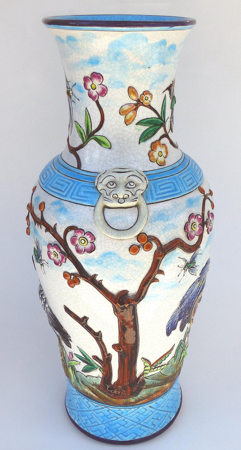 Longwy Enamel Vases in High Relief, circa 1885 For Sale at 1stDibs