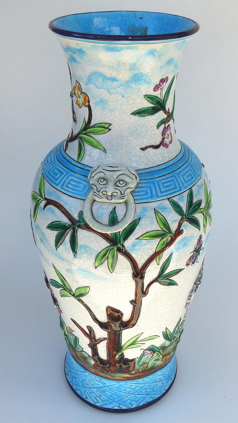 Longwy Enamel Vases in High Relief, circa 1885 For Sale at 1stDibs