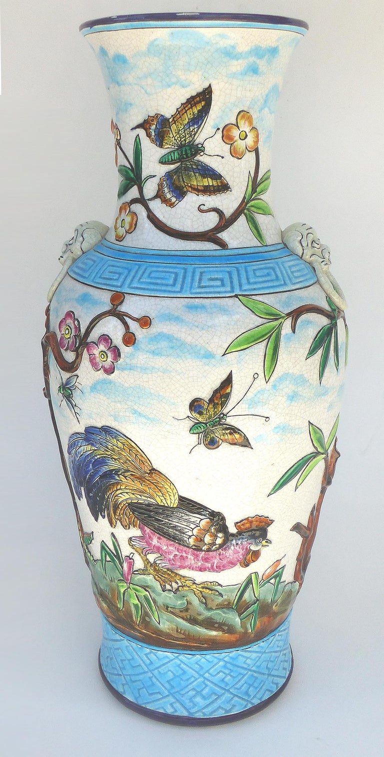 Longwy Enamel Vases in High Relief, circa 1885 For Sale at 1stDibs