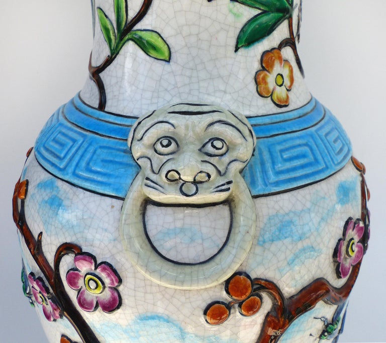 Longwy Enamel Vases in High Relief, circa 1885 For Sale at 1stDibs