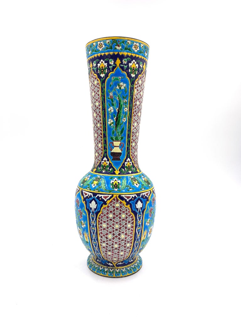 Longwy Faience Enamelled Plate and Vase at 1stDibs