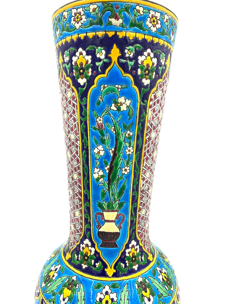 Longwy Faience Enamelled Plate and Vase at 1stDibs