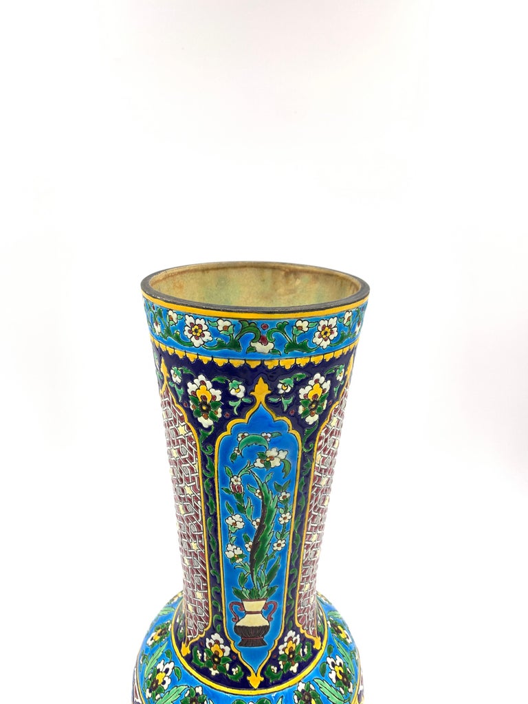 Longwy Faience Enamelled Plate and Vase For Sale at 1stDibs