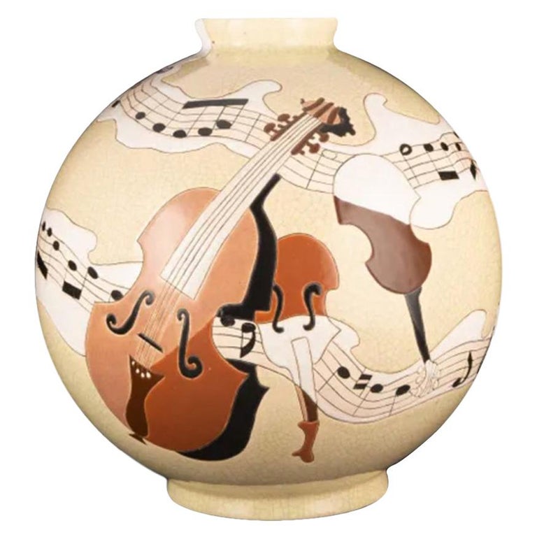 Longwy vase "Music" For Sale at 1stDibs
