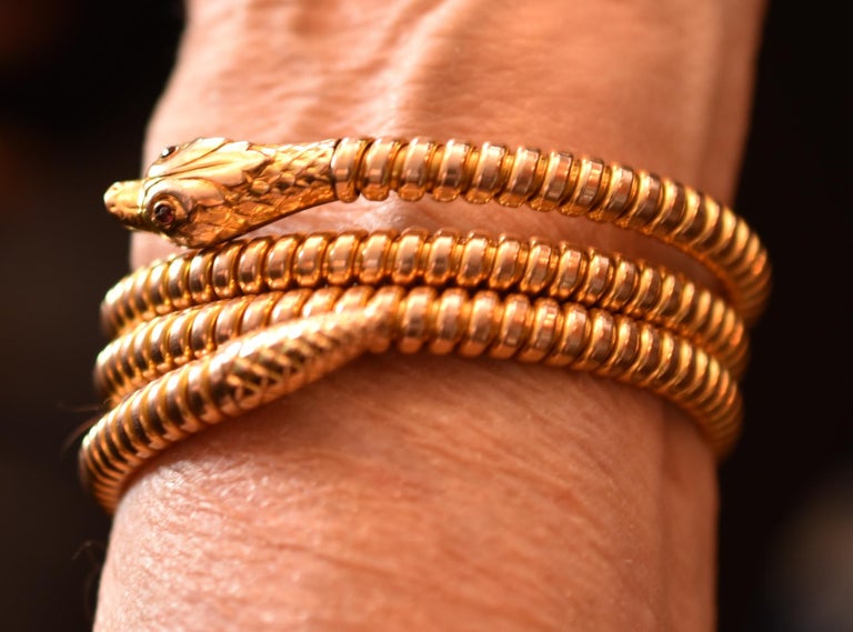Loop Coiled Serpent Bracelet with Ruby Eyes at 1stDibs