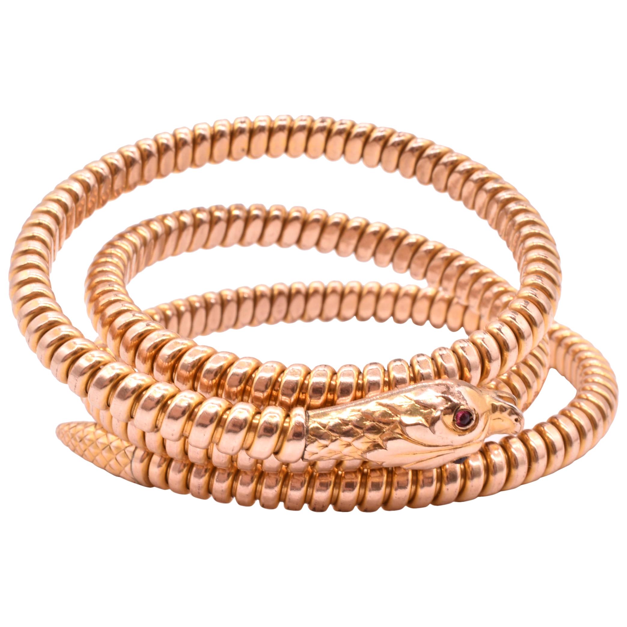 Loop Coiled Serpent Bracelet with Ruby Eyes at 1stDibs