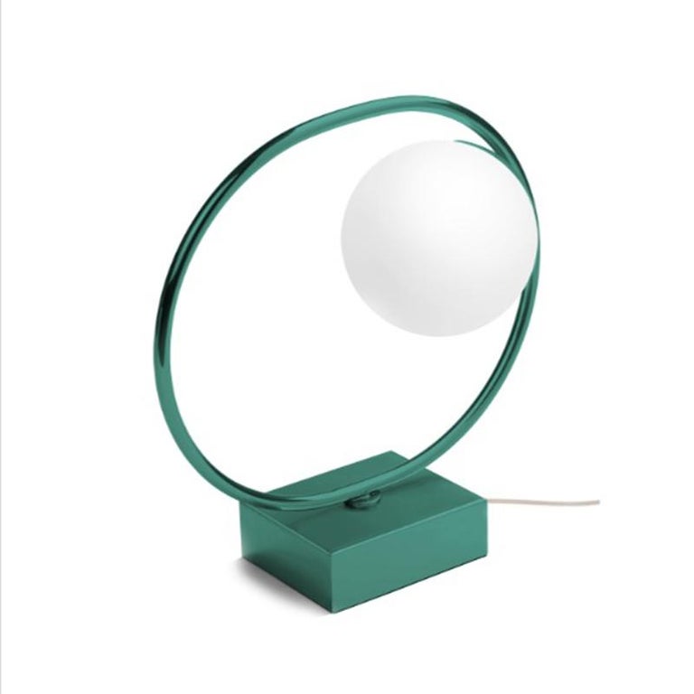 Handcrafted Loop Table Lamp Polished Copper and Frosted Glass Globe For ...