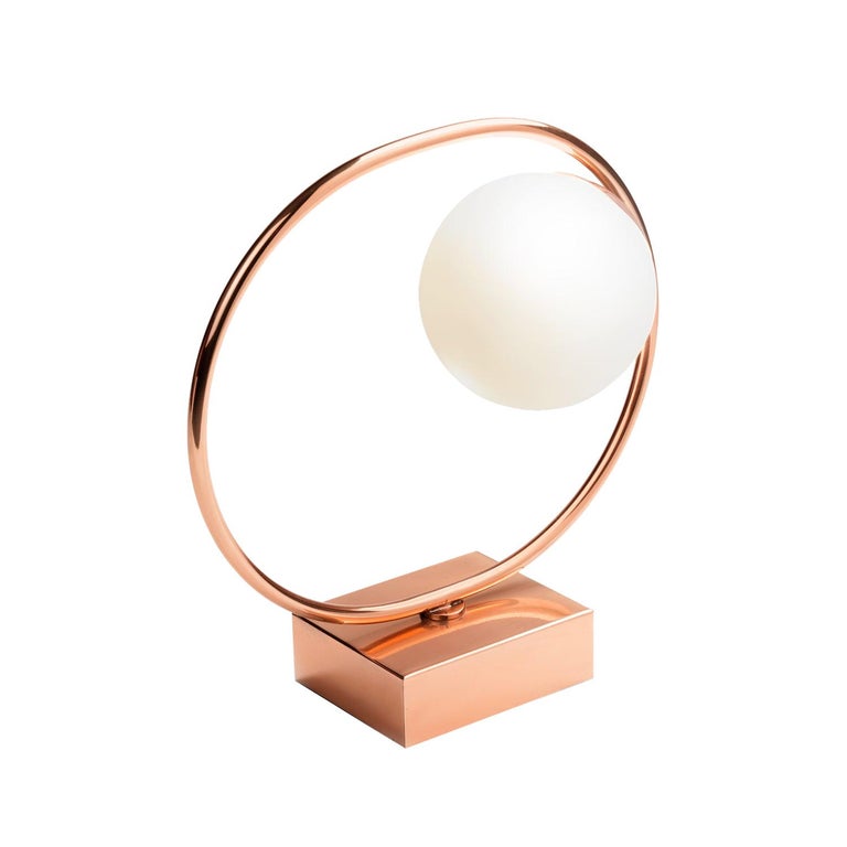 Handcrafted Loop Table Lamp Polished Copper and Frosted Glass Globe For ...