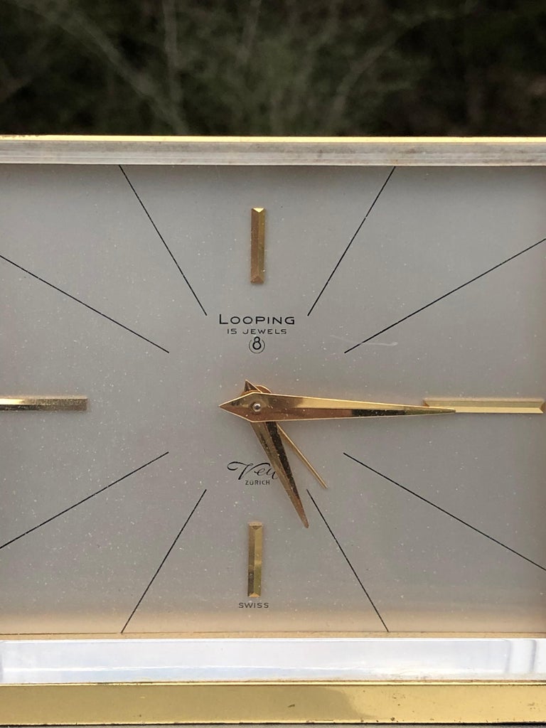 Looping Desk Clock Made in Switzerland 15 Jewels SALE at 1stDibs