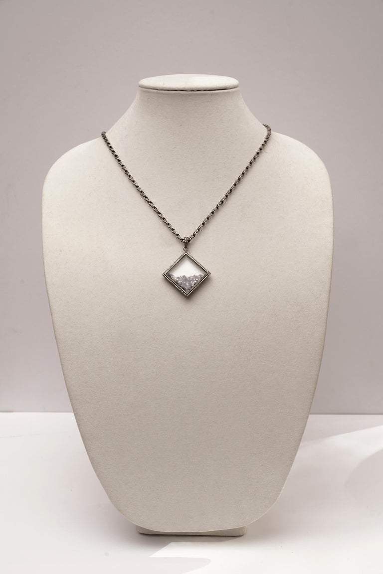 Loose Stones of Diamonds and Iolite in Picture Frame Pendant on Long ...