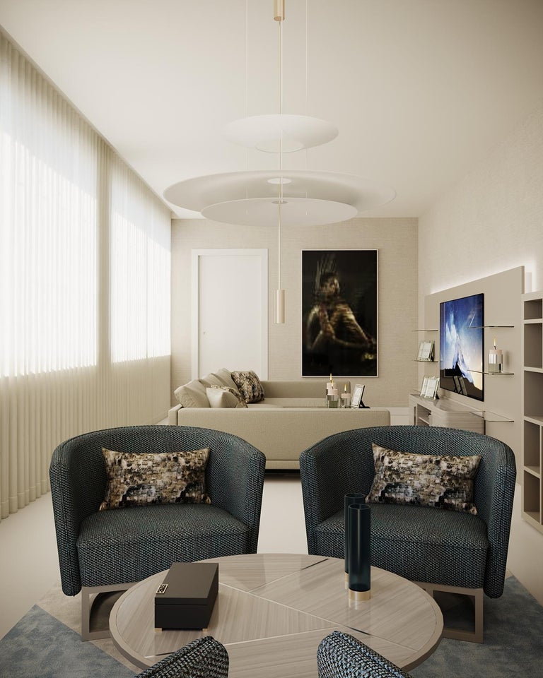 Lorca Coffee Table with Eucalyptus Frisé Top and Brass Color Trimmings ...