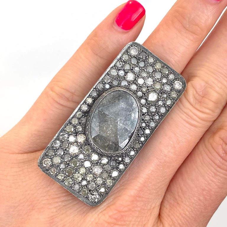 Loree Rodkin 18 Karat Diamond Rectangular Cocktail Ring For Sale at 1stDibs