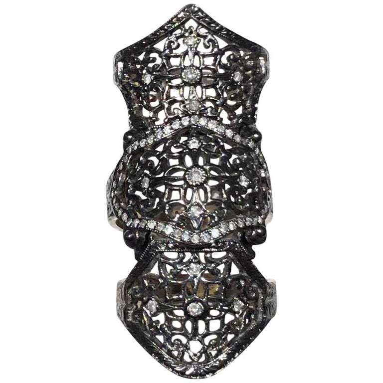 Loree Rodkin 18k Rhodium White Gold Shield Ring with Diamonds at 1stDibs