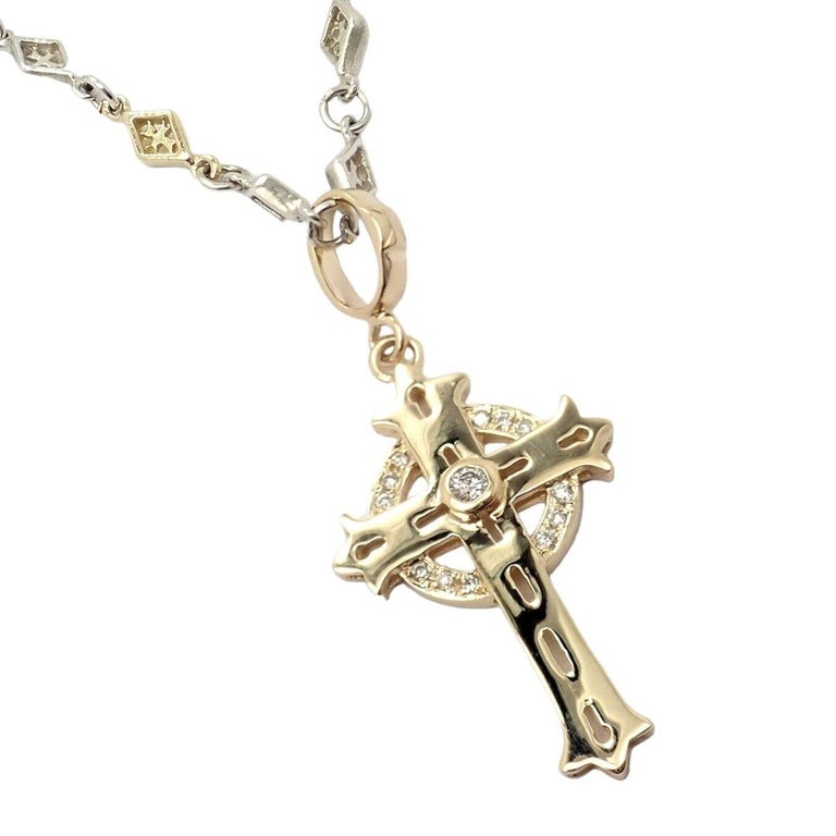 Loree Rodkin Cross Diamond Yellow Gold Silver Chain Pendant Necklace ...