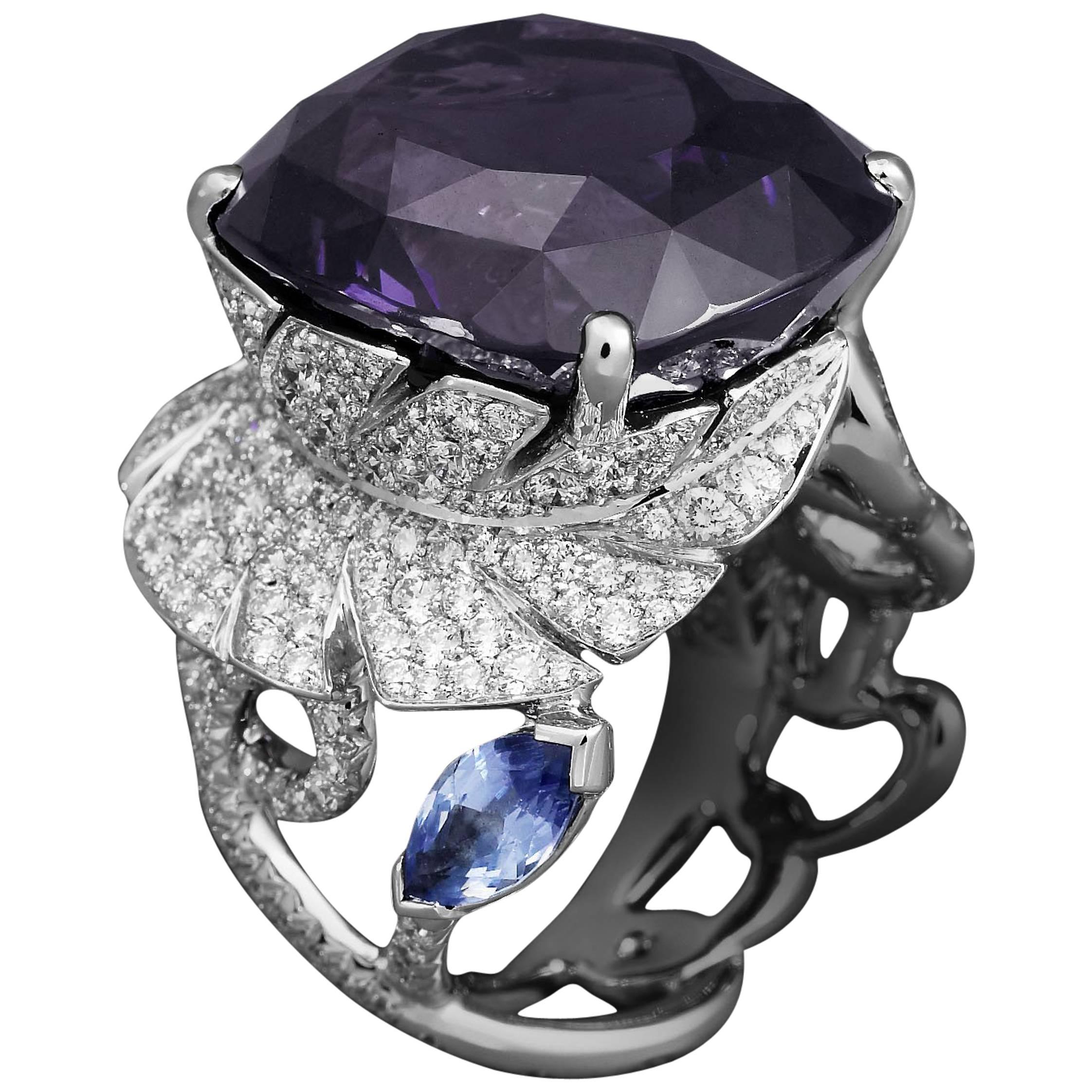 Lorenz Bäumer 31 Carat Cushion Cut Spinel Sapphire White Diamonds ...