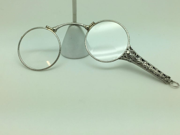 Lorgnette Platinum Diamond and Sapphire For Sale at 1stDibs
