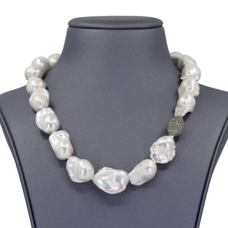 Süßwasser-Barockperlen-Diamant-Halskette aus schwarzem Rhodium-Silber ...