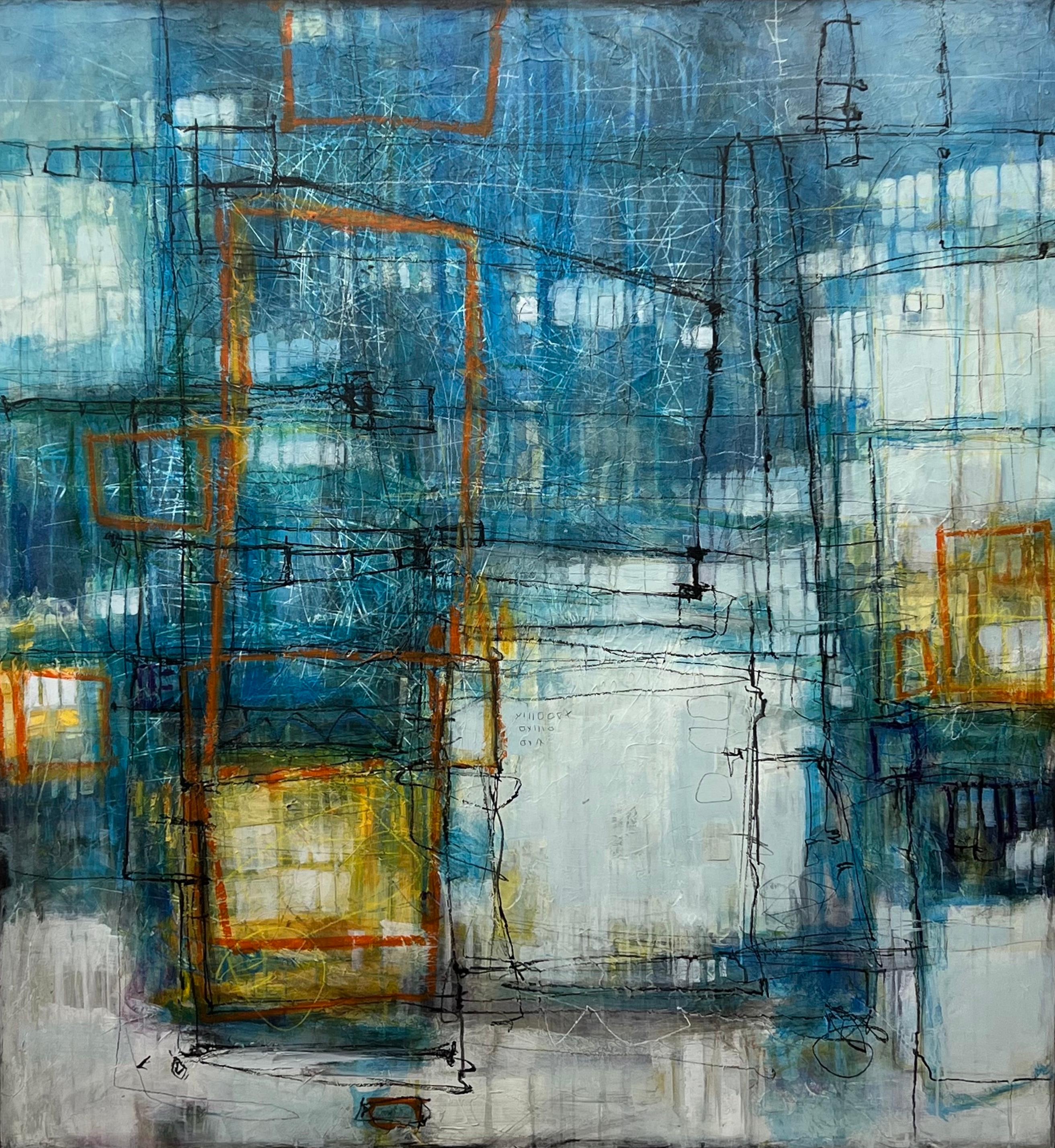 Lori Mirabelli - Hold Tightly - abstract blue cubism surreal gestural ...
