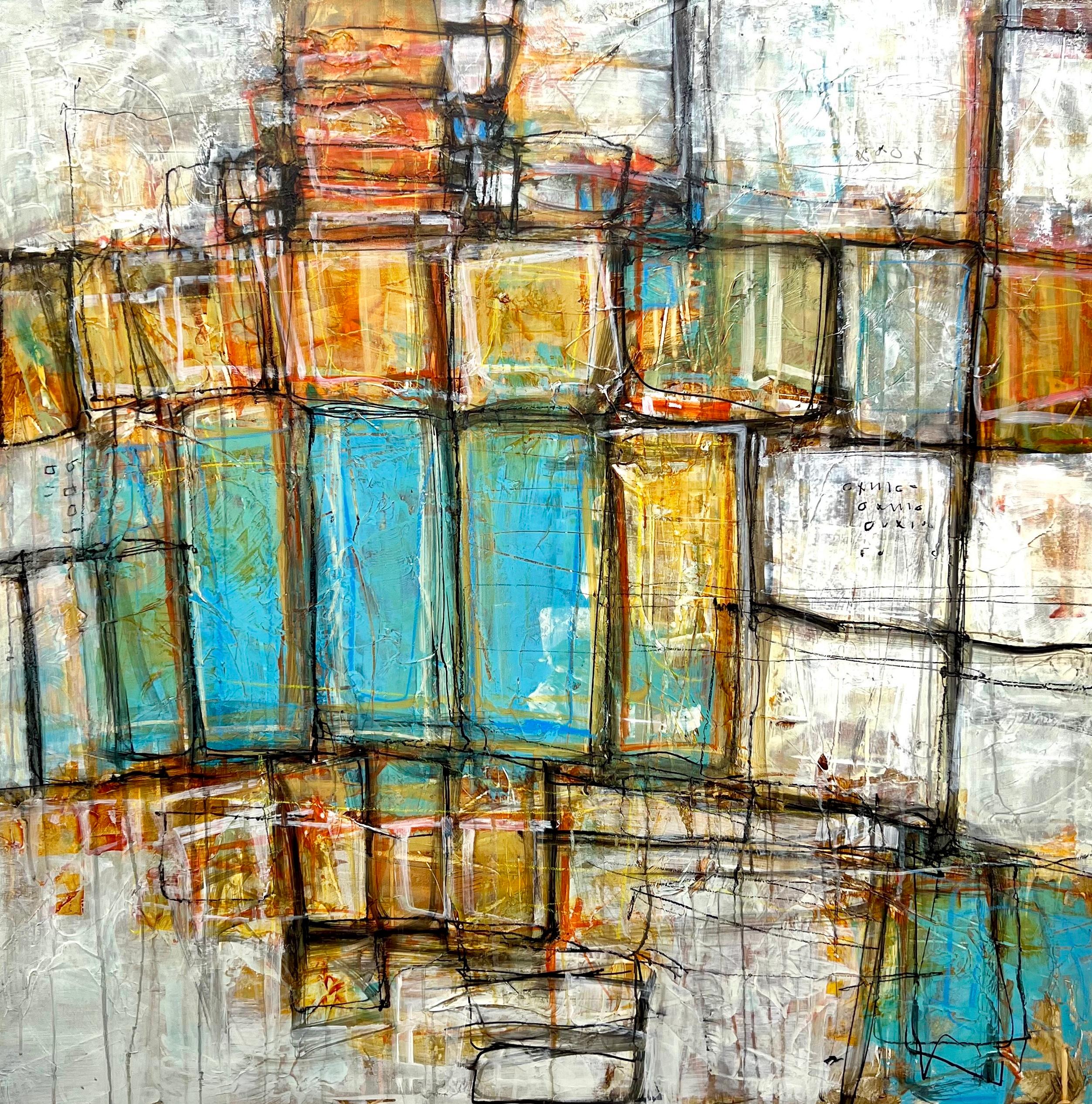Lori Mirabelli - Rolling Pastures - abstract expressionism blue cubism ...