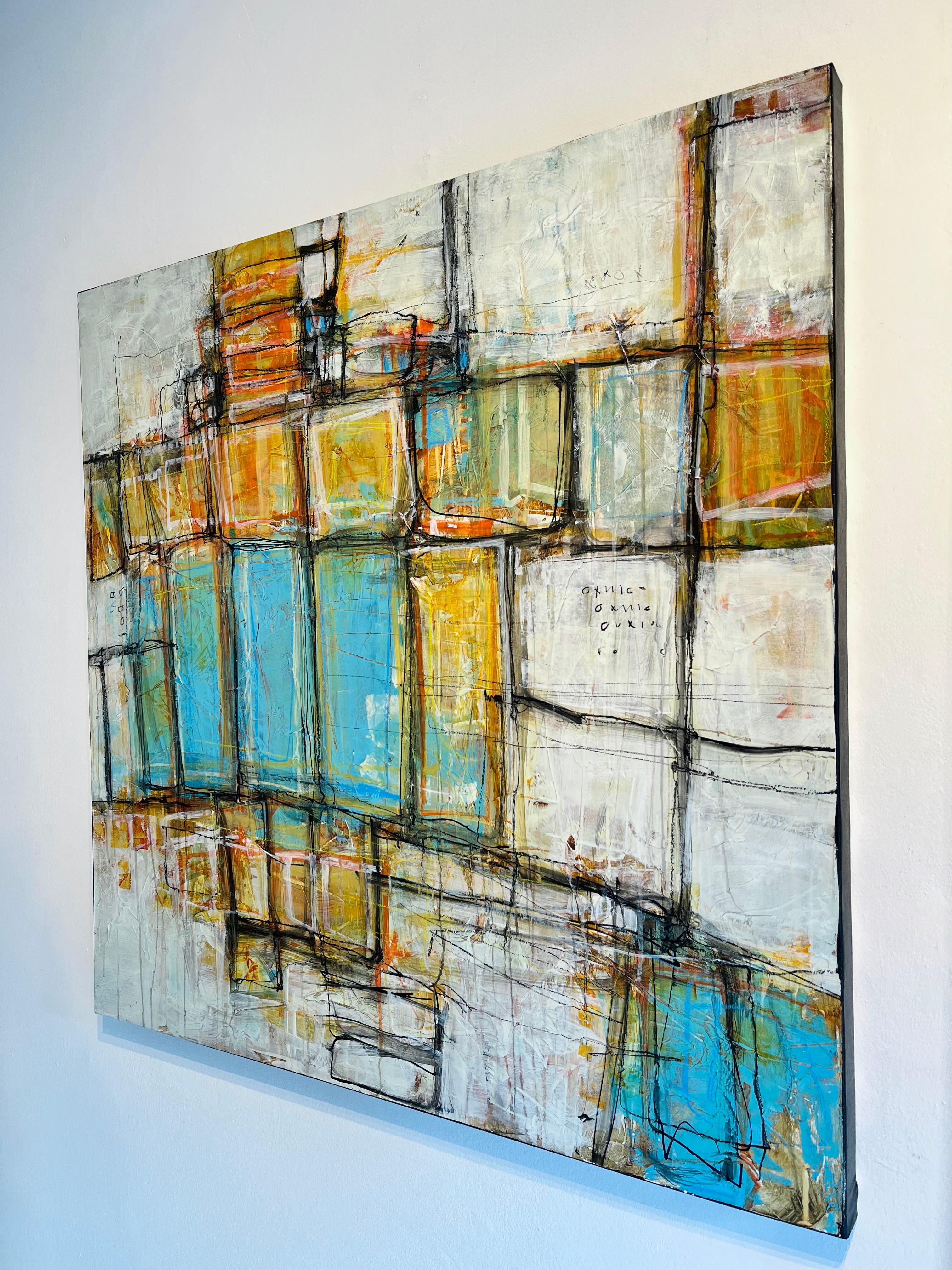 Lori Mirabelli - Retro Vibe 2-original modern abstract vivid cubism ...