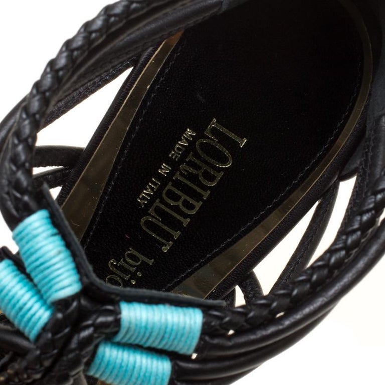 Loriblu Bijoux Black Leather Crystal Embellished Strappy Sandals Size ...