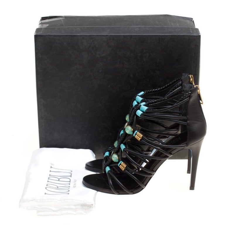 Loriblu Bijoux Black Leather Crystal Embellished Strappy Sandals Size ...