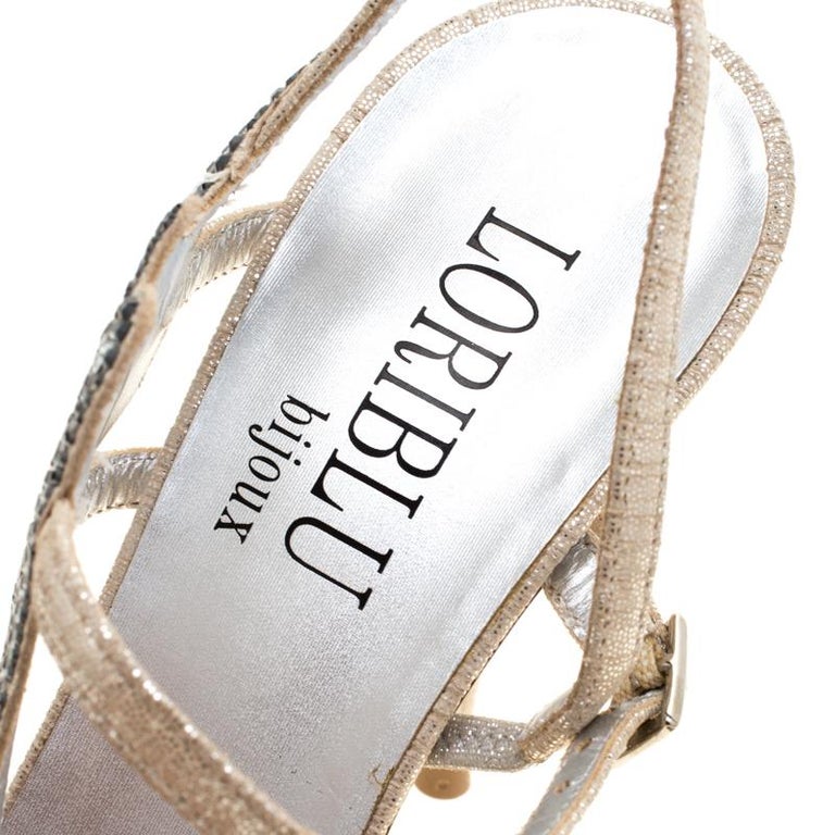 Loriblu Metallic Beige Suede Crystal Embellished Slingback Sandals Size ...