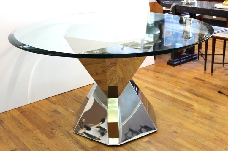 Lorin Marsh Modern Chrome Base Dining Table with Glass Top For Sale at ...