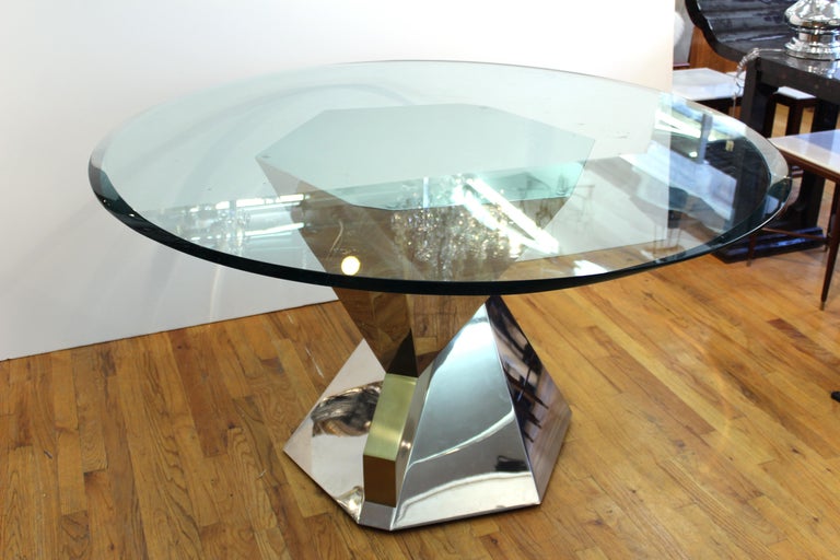 Lorin Marsh Modern Chrome Base Dining Table with Glass Top For Sale at ...