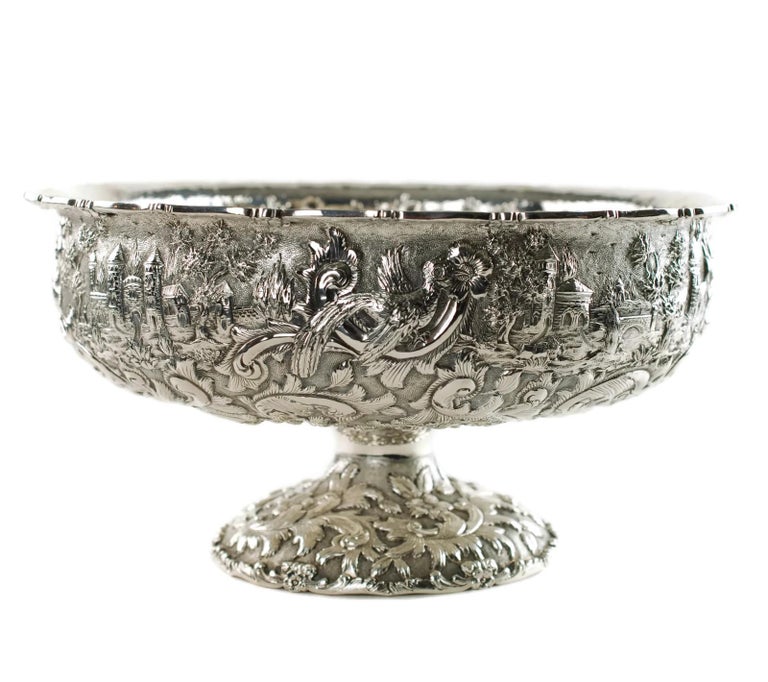 Loring Andrews Repoussé Sterling Silver Footed Centerpiece Bowl Castle ...