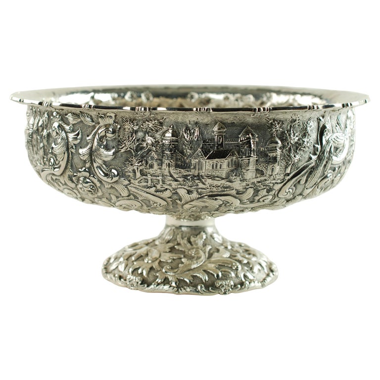 Loring Andrews Repoussé Sterling Silver Footed Centerpiece Bowl Castle ...