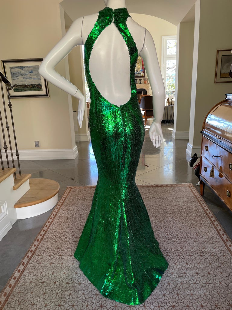 Loris Azzaro Couture 1970s Sexy Green Sequin Fishtail Mermaid Keyhole ...