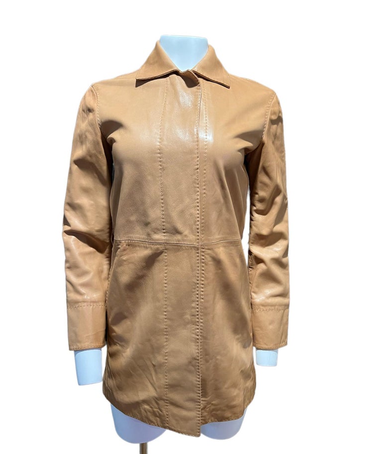 Loro Piana Brown Leather Jacket, Size 38 For Sale at 1stDibs