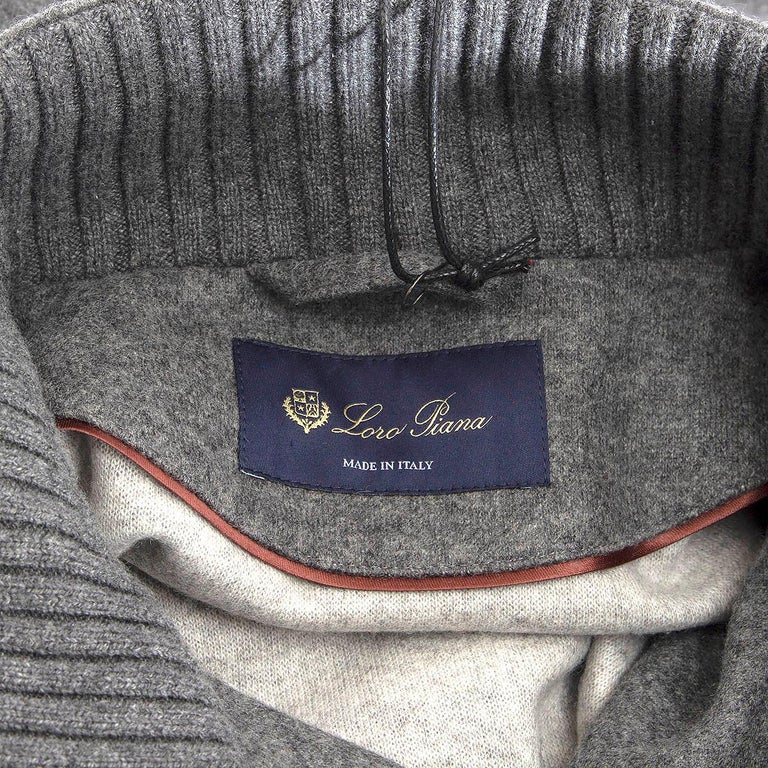 LORO PIANA grey cashmere ICERY HODDED KNIT Jacket 44 L For Sale at 1stDibs