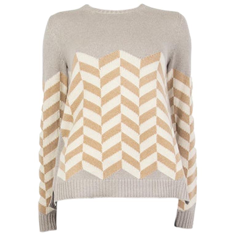 LORO PIANA grey white beige cashmere FISHBONE Sweater 40 S For Sale at ...