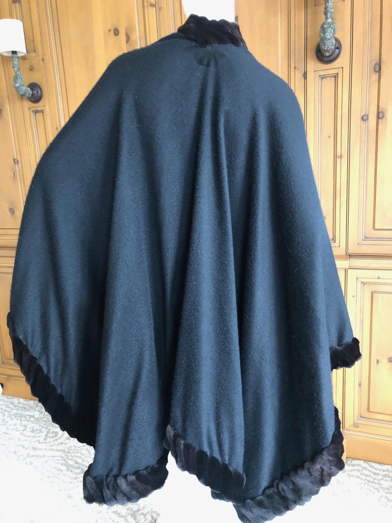 Loro Piana Large Black Pure Cashmere Shawl w Sheared Beaver Scalloped ...