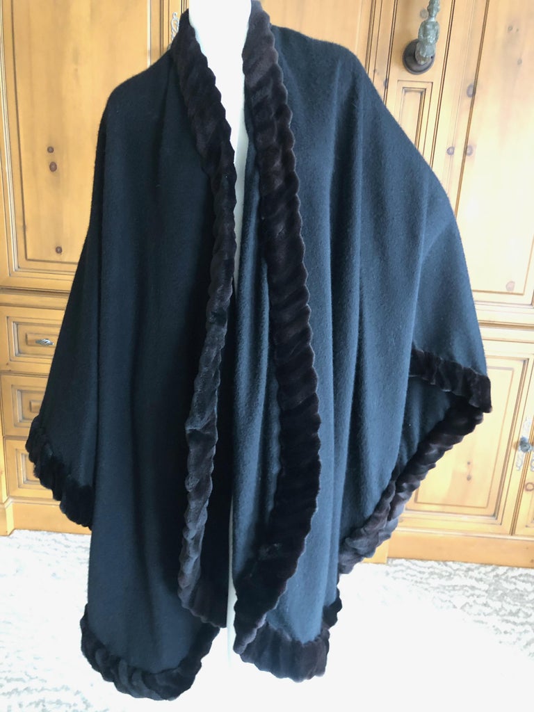 Loro Piana Large Black Pure Cashmere Shawl w Sheared Beaver Scalloped ...