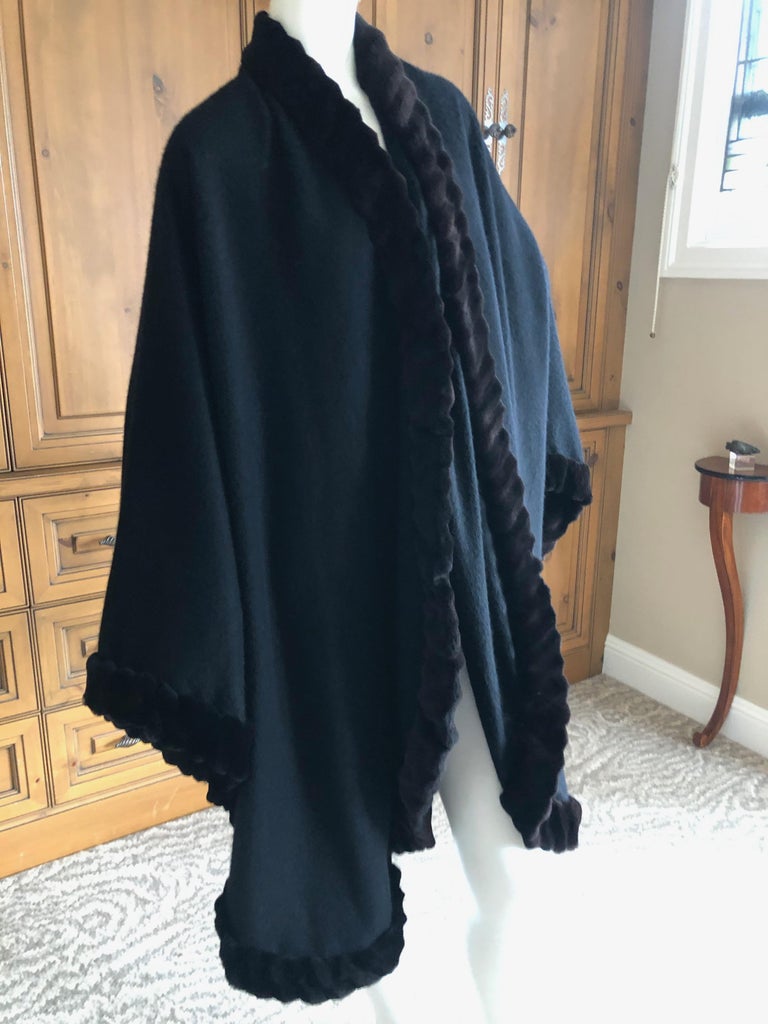 Loro Piana Large Black Pure Cashmere Shawl w Sheared Beaver Scalloped ...