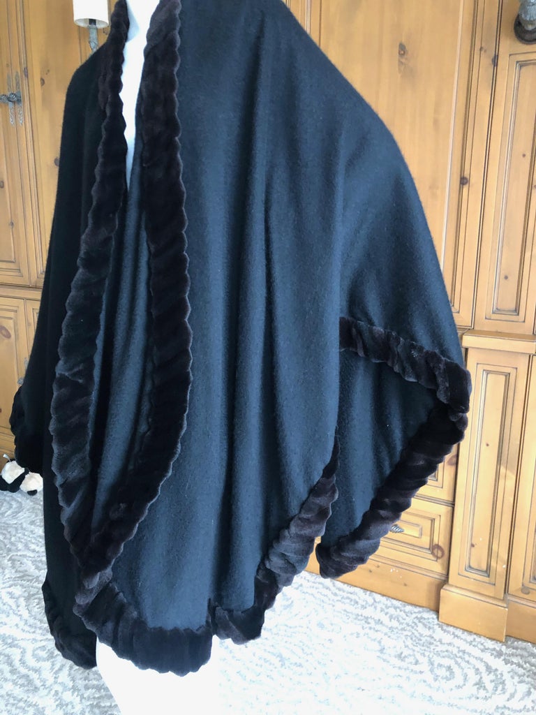 Loro Piana Large Black Pure Cashmere Shawl w Sheared Beaver Scalloped ...