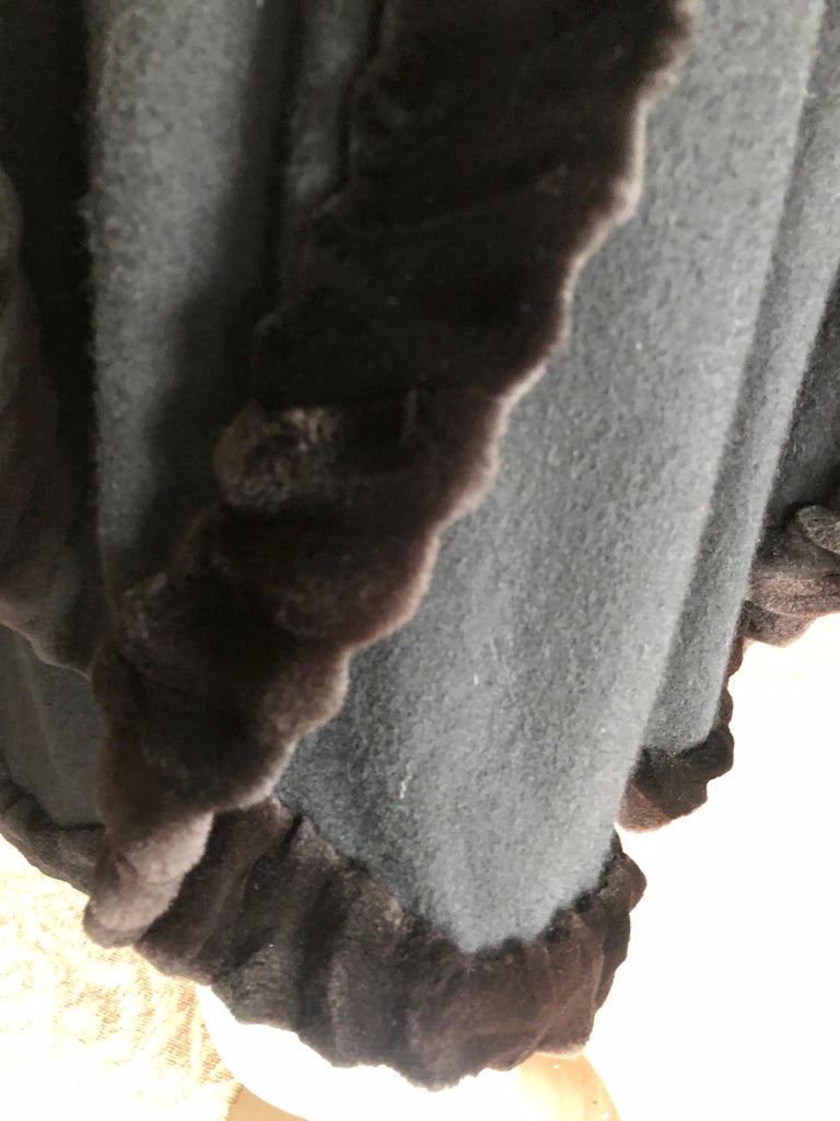 Loro Piana Large Black Pure Cashmere Shawl w Sheared Beaver Scalloped ...