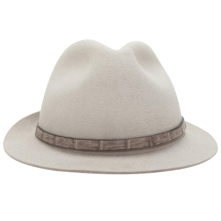Loro Piana Light Grey Felt Croc-Trimmed Fedora at 1stDibs