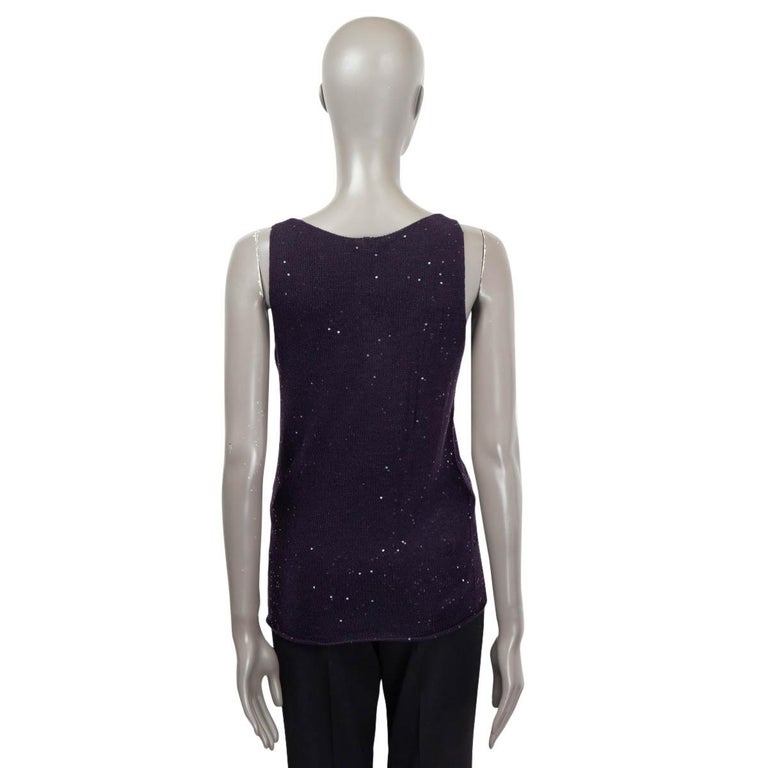 LORO PIANA purple cashmere SEQUIN SLEEVELESS Sweater Top 44 L For Sale ...