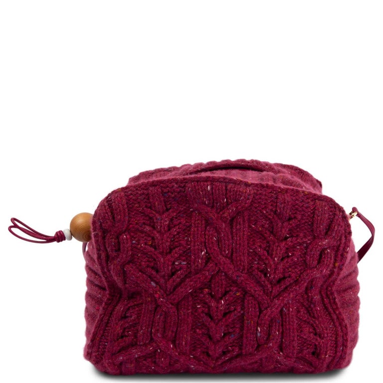 LORO PIANA raspberry pink cashmere PUFFY KNIT POUCH Clutch Bag For Sale ...