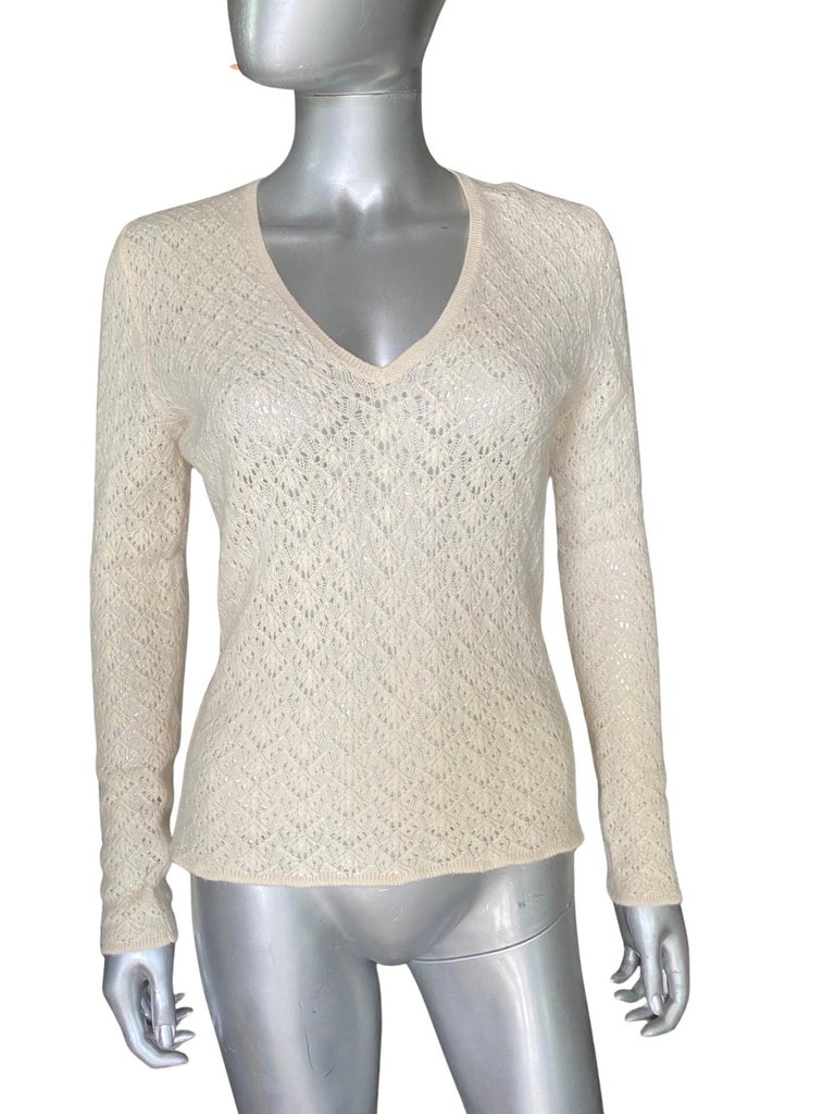 Loro Piana V-Neck Cashmere Open Work Pullover Sweater, Italy. Size M ...
