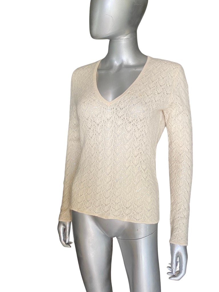 Loro Piana V-Neck Cashmere Open Work Pullover Sweater, Italy. Size M ...