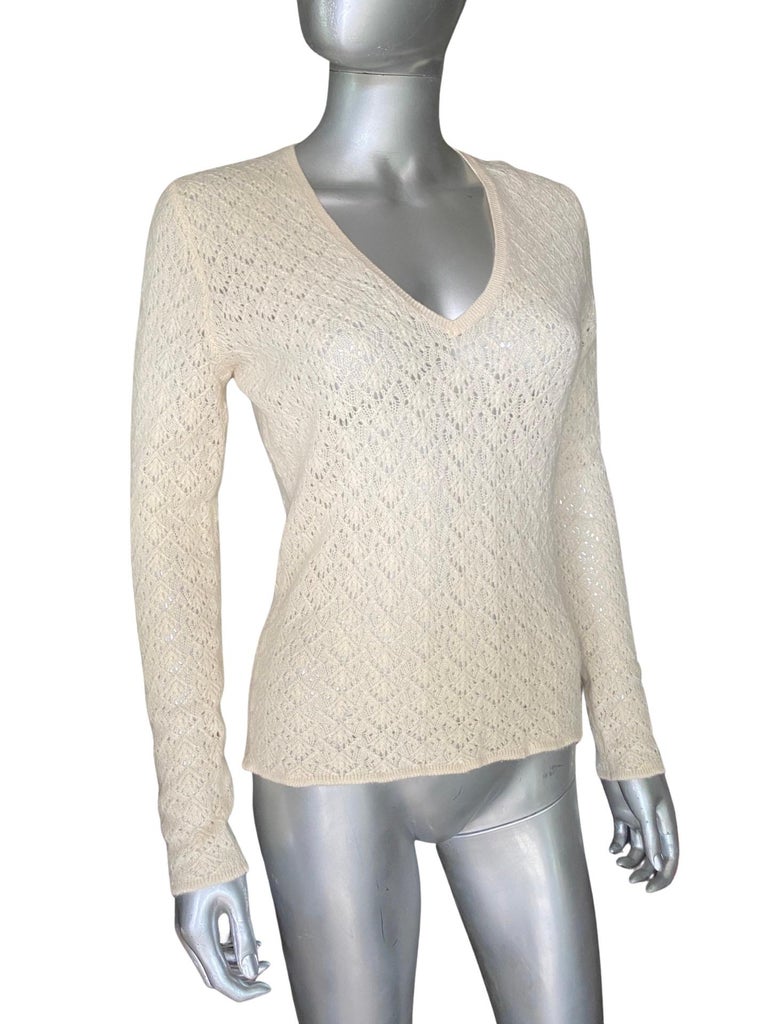 Loro Piana V-Neck Cashmere Open Work Pullover Sweater, Italy. Size M ...