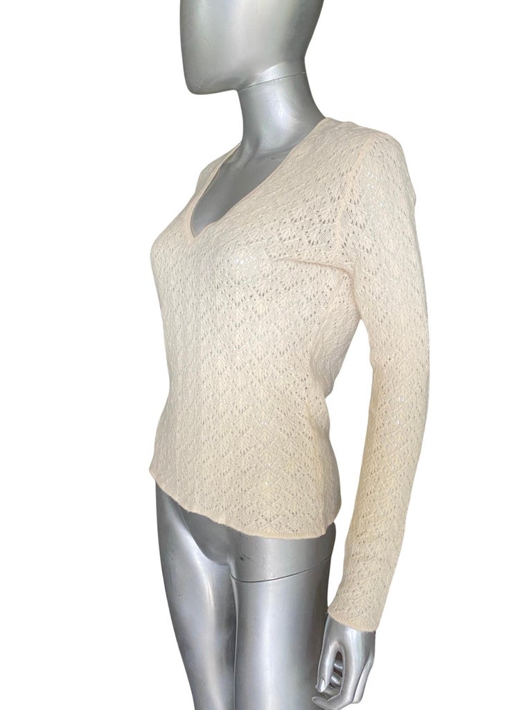 Loro Piana V-Neck Cashmere Open Work Pullover Sweater, Italy. Size M ...