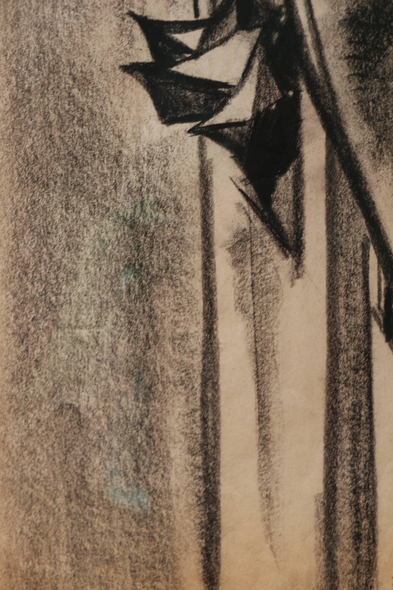 Lorser Feitelson - Untitled, original work on paper with dark forms and ...