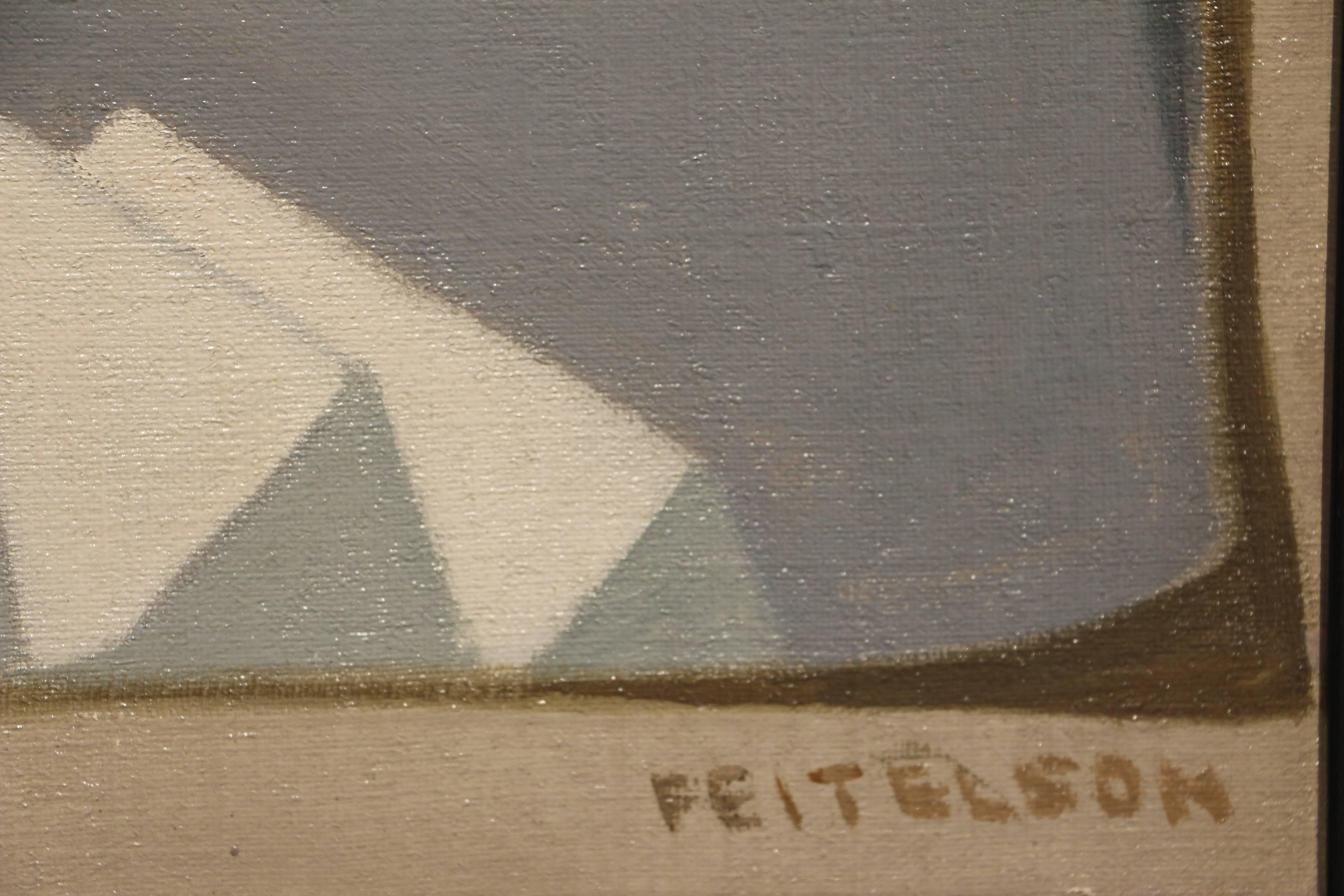 Lorser Feitelson - Flight over New York at Twilight, large oil painting ...