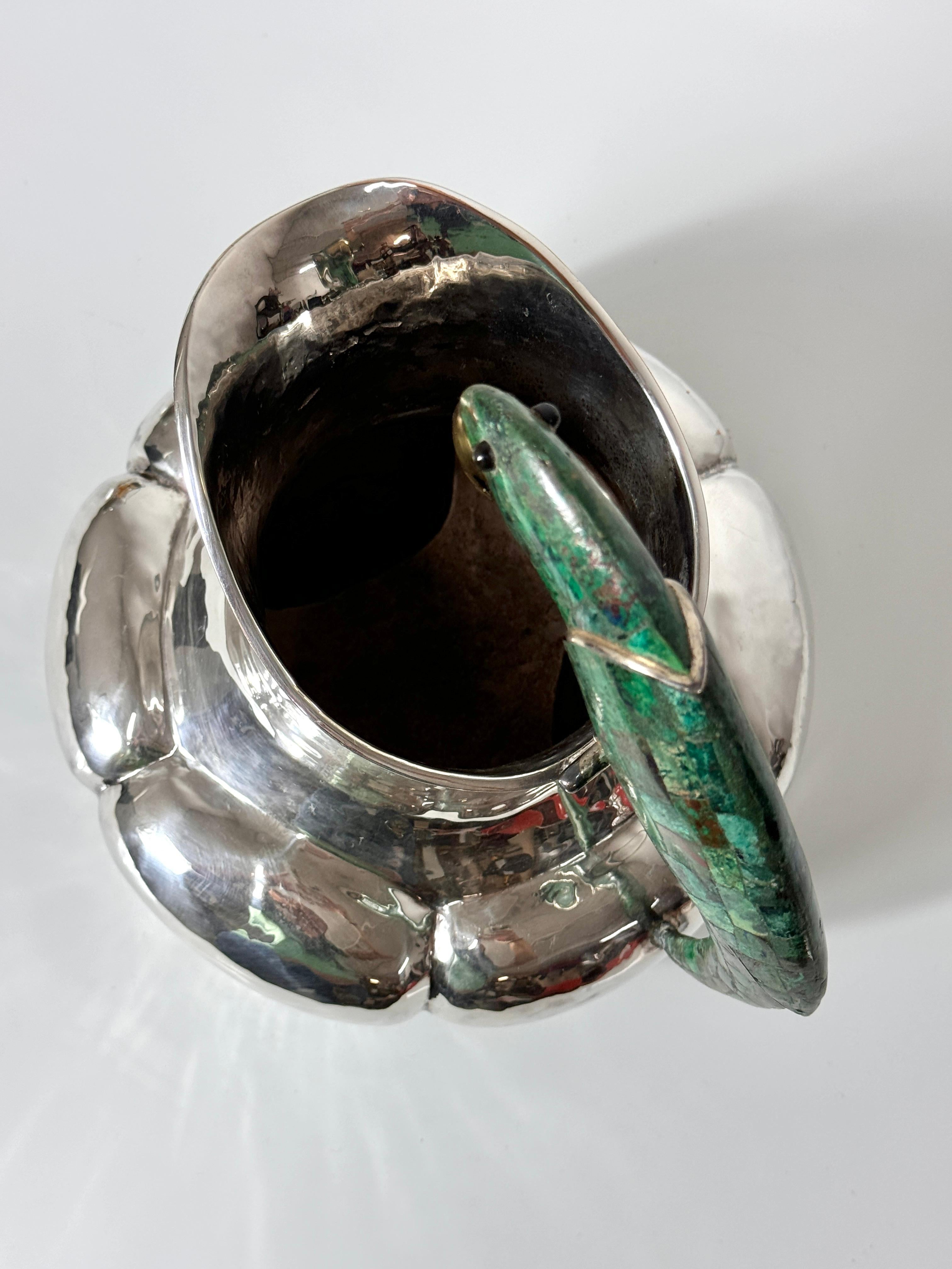 Los Castillo Mexican Silver Plate Pitcher with Turquoise Parrot Handle ...